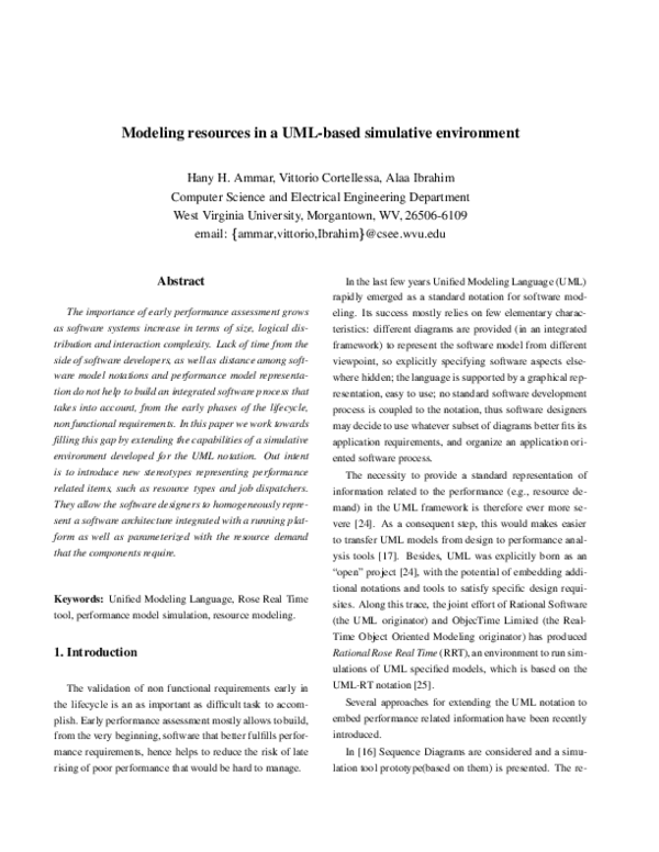 Pdf Modeling Resources In A Uml Based Simulative Environment