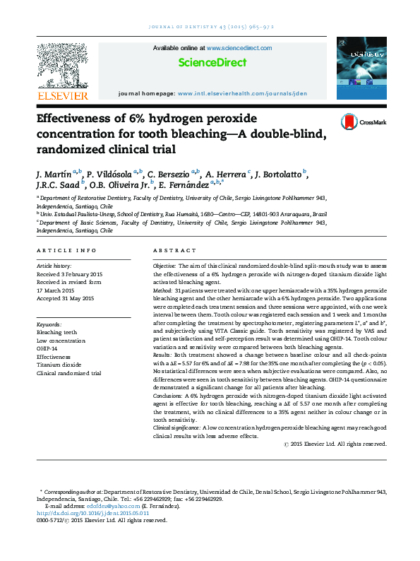 (PDF) Effectiveness of 6% hydrogen peroxide concentration for tooth ...