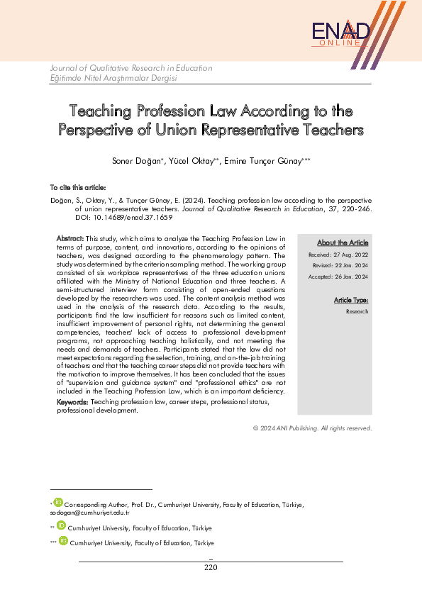 (PDF) Teaching Profession Law According to the Perspective of Union ...