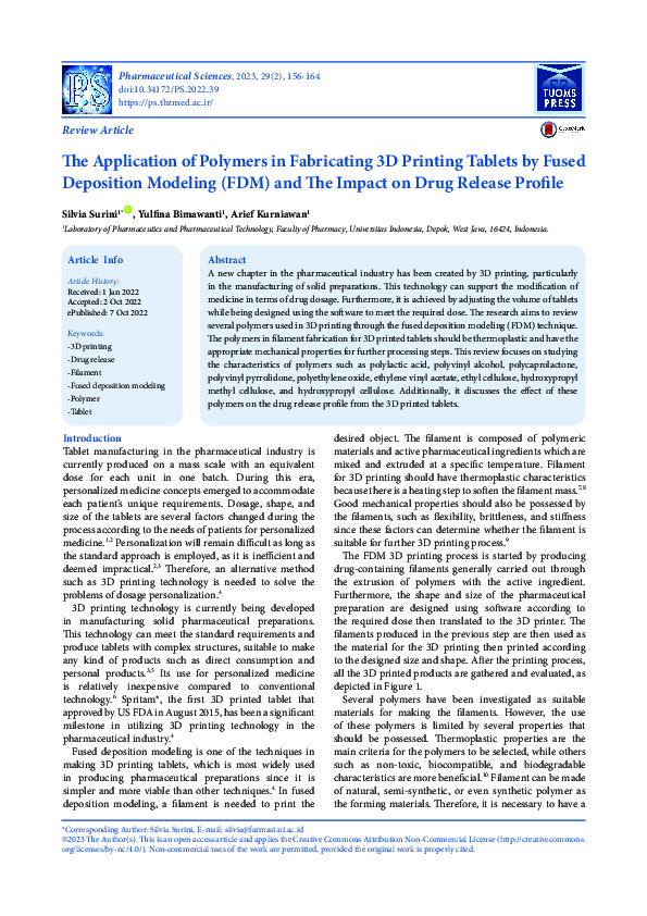 (PDF) The Application of Polymers in Fabricating 3D Printing Tablets by ...