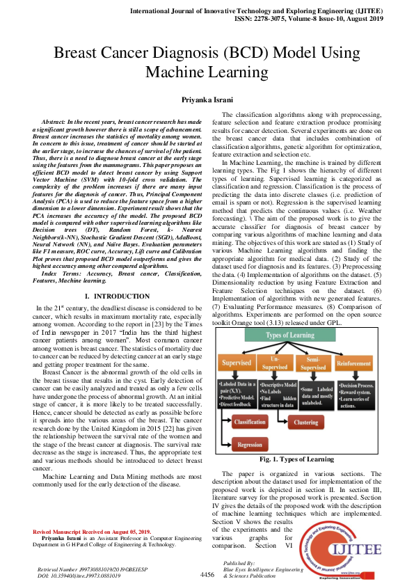 (PDF) Breast Cancer Diagnosis (BCD) Model Using Machine Learning