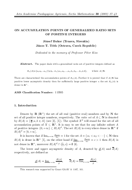 (PDF) On accumulation points of generalized ratio sets of positive integers