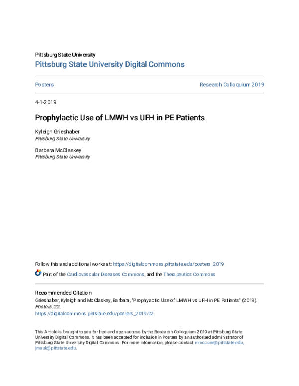 (PDF) Prophylactic Use of LMWH vs UFH in PE Patients