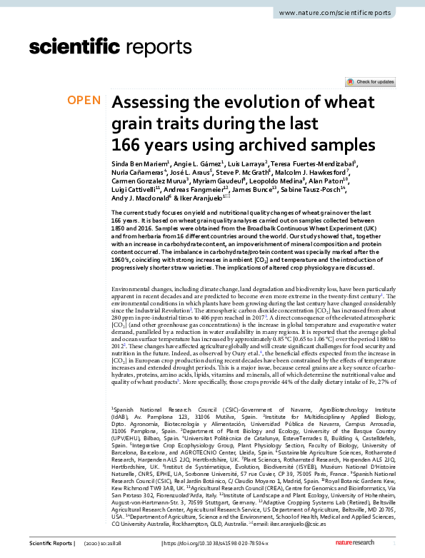(PDF) Assessing the evolution of wheat grain traits during the last 166 ...