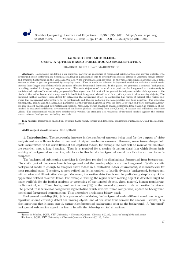 (PDF) Background Modelling using a Q-Tree Based Foreground Segmentation | Shahidha Banu ...