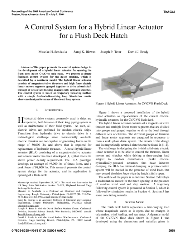 (PDF) A control system for a hybrid linear actuator for a flush deck hatch