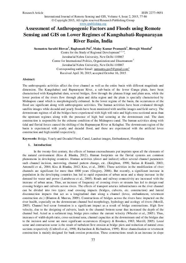 (PDF) Assessment of Anthropogenic Factors and Floods using Remote ...