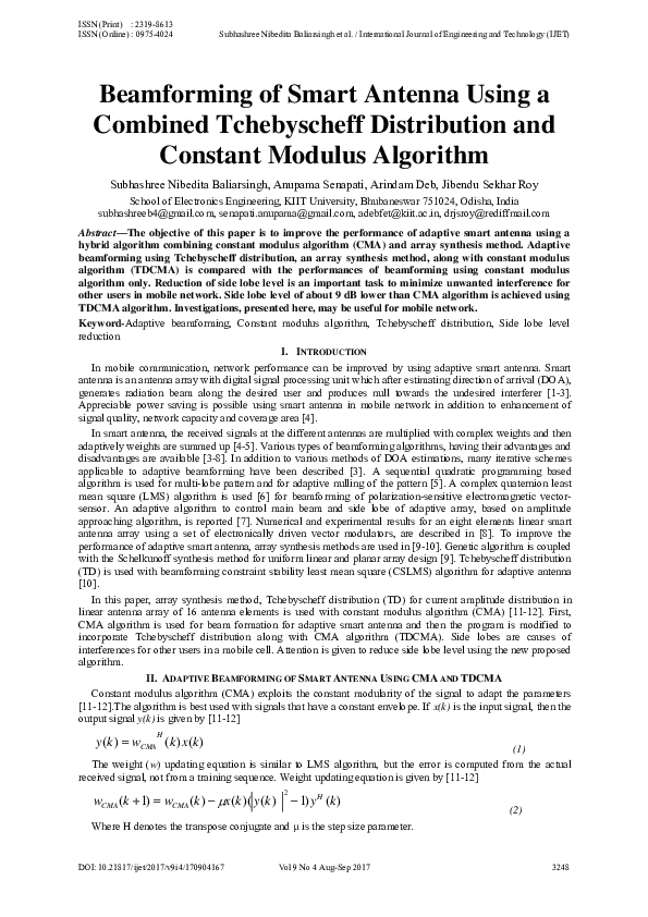 (PDF) Beamforming of Smart Antenna Using a Combined Tchebyscheff ...