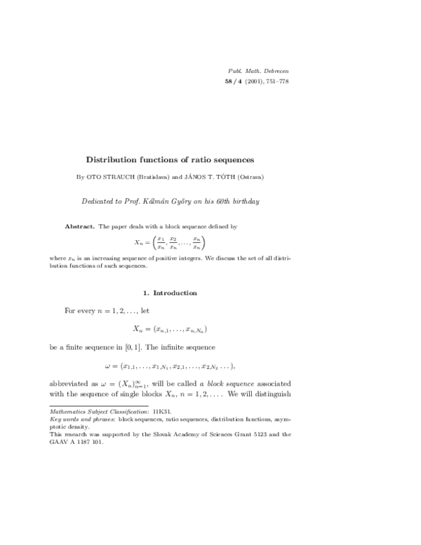 (PDF) Distribution functions of ratio sequences