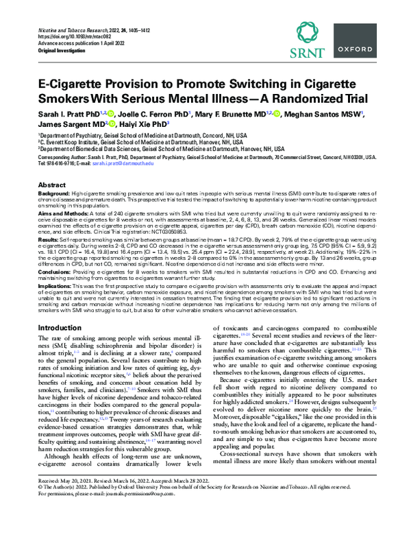 (PDF) E-Cigarette Provision to Promote Switching in Cigarette Smokers ...