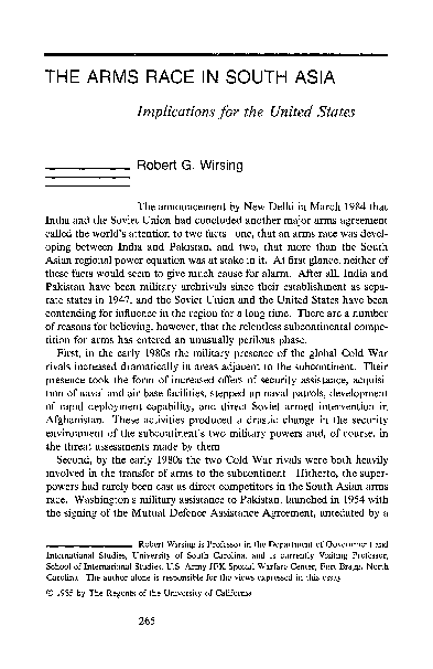 (PDF) The Arms Race in South Asia: Implications for the United States