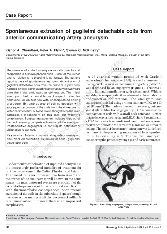 (PDF) Spontaneous extrusion of guglielmi detachable coils from anterior ...