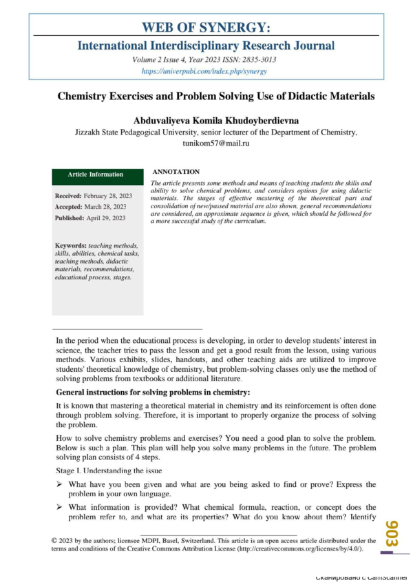 (PDF) Chemistry Exercises and Problem Solving Use of Didactic Materials