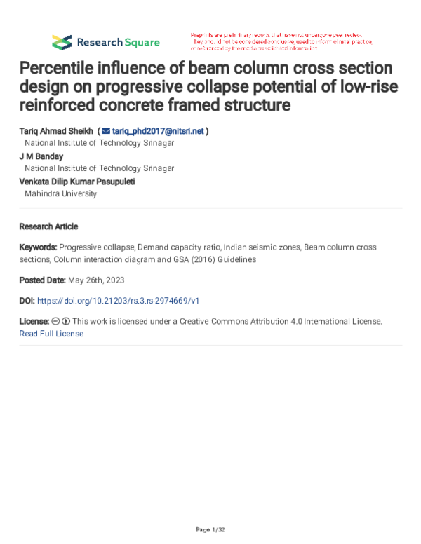 (PDF) Percentile influence of beam column cross section design on progressive collapse potential ...