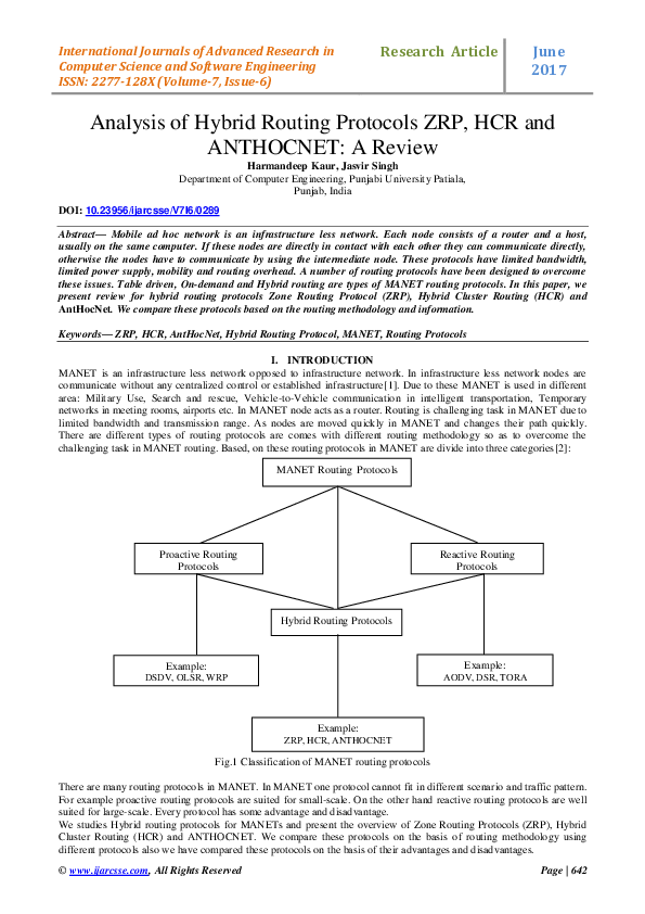 (PDF) Analysis of Hybrid Routing Protocols ZRP, HCR and ANTHOCNET: A Review