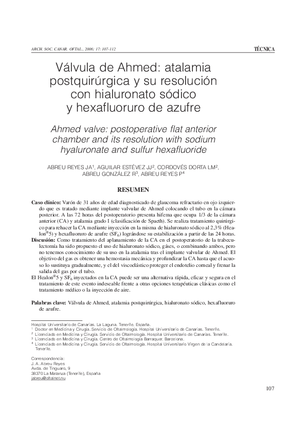 (PDF) Válvula de Ahmed: atalamia postquirúrgica y su resolución con ...