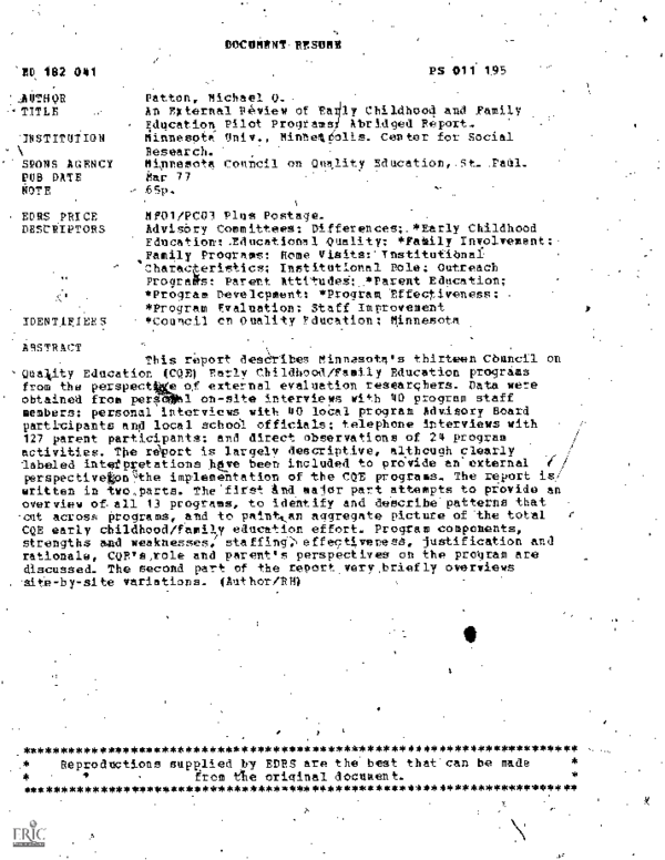 (PDF) An External Review of Early Childhood and Family Education Pilot ...