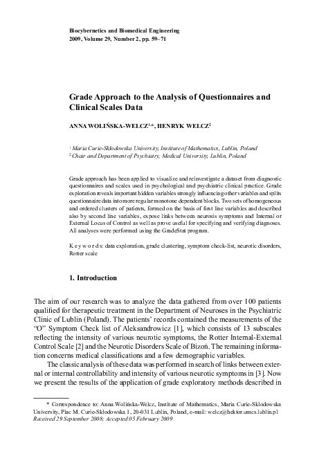 (PDF) Grade Approach to the Analysis of Questionnaires and Clinical ...