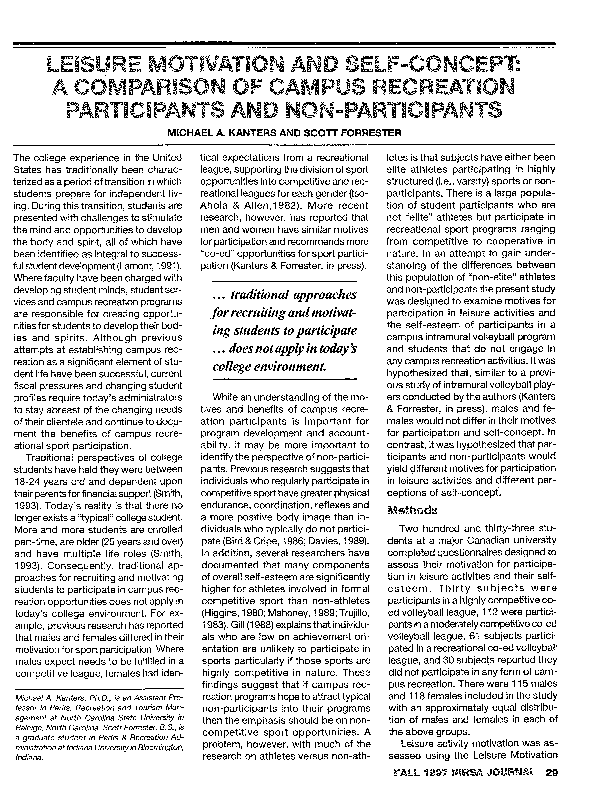 (PDF) Leisure Motivation and Self-Concept: A Comparison of Campus ...