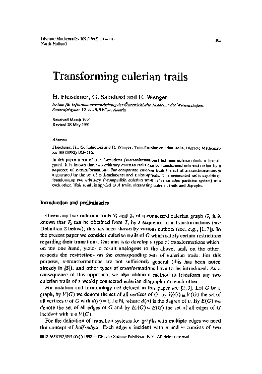 (PDF) Transforming eulerian trails