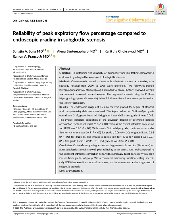 (PDF) Reliability of peak expiratory flow percentage compared to ...