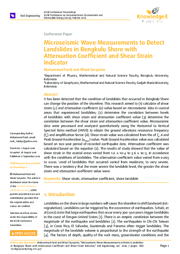 (PDF) Microseismic Wave Measurements to Detect Landslides in Bengkulu ...
