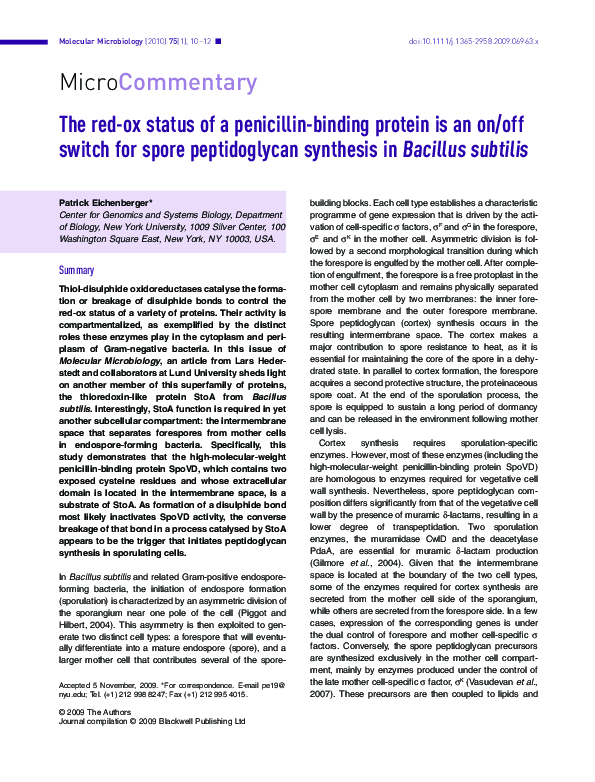 (PDF) The red-ox status of a penicillin-binding protein is an on/off ...