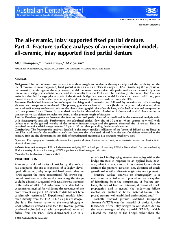 (PDF) The all‐ceramic, inlay supported fixed partial denture. Part 1 ...