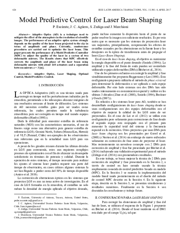 (PDF) Model Predictive Control for Laser Beam Shaping