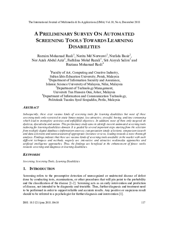 (PDF) A Preliminary Survey on Automated Screening Tools Towards ...