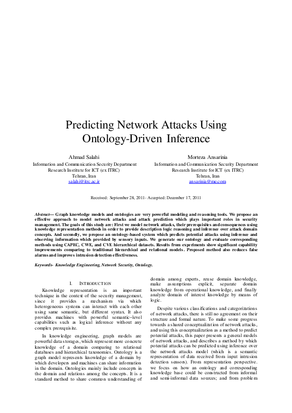 Pdf Predicting Network Attacks Using Ontology Driven Inference