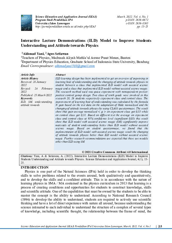 (PDF) Interactive Lecture Demonstrations (ILD) Model to Improve Students Understanding and ...