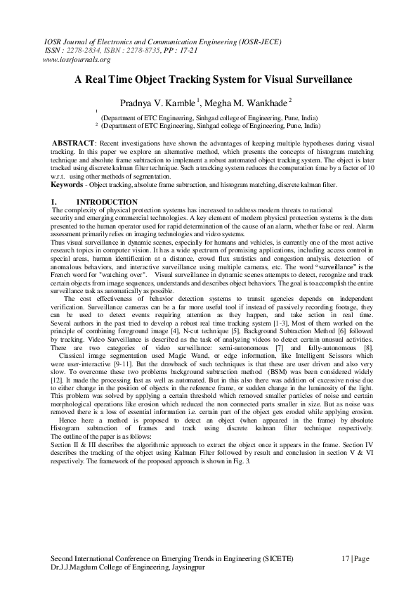(PDF) A Real Time Object Tracking System for Visual Surveillance