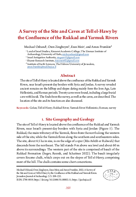 (PDF) A Survey of the Site and Caves at Tell el-Hawy by the Confluence ...