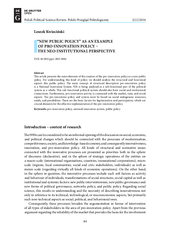 (PDF) “New Public Policy” As an Example of Pro-Innovation Policy – The ...