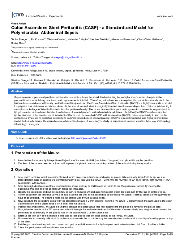 (PDF) Colon Ascendens Stent Peritonitis (CASP) - a Standardized Model ...