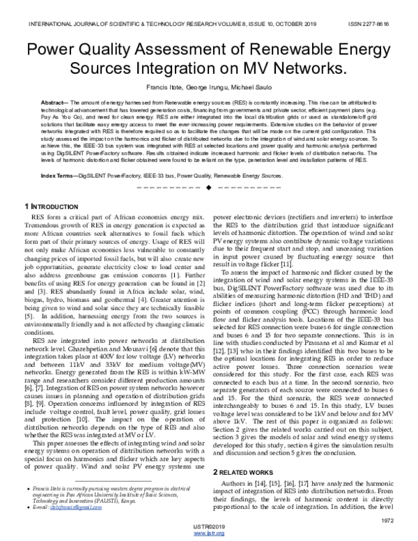 (PDF) Power Quality Assessment of Renewable Energy Sources Integration ...