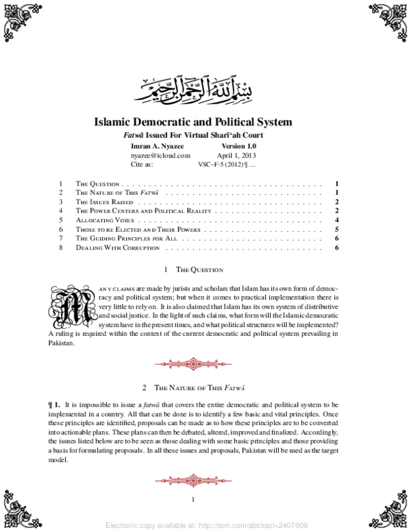 (PDF) Islamic Democratic and Political System