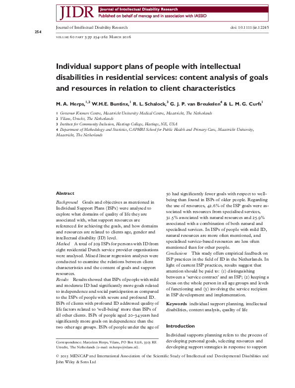 (PDF) Individual support plans of people with intellectual disabilities ...