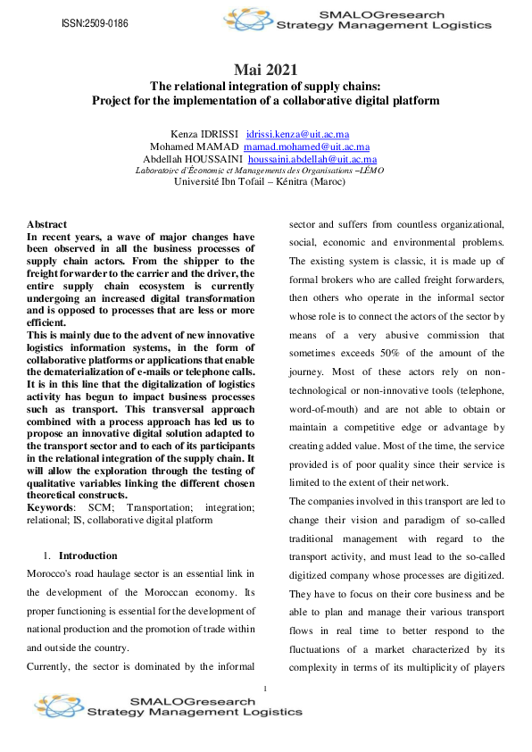 (PDF) The relational integration of supply chains: Project for the implementation of a ...