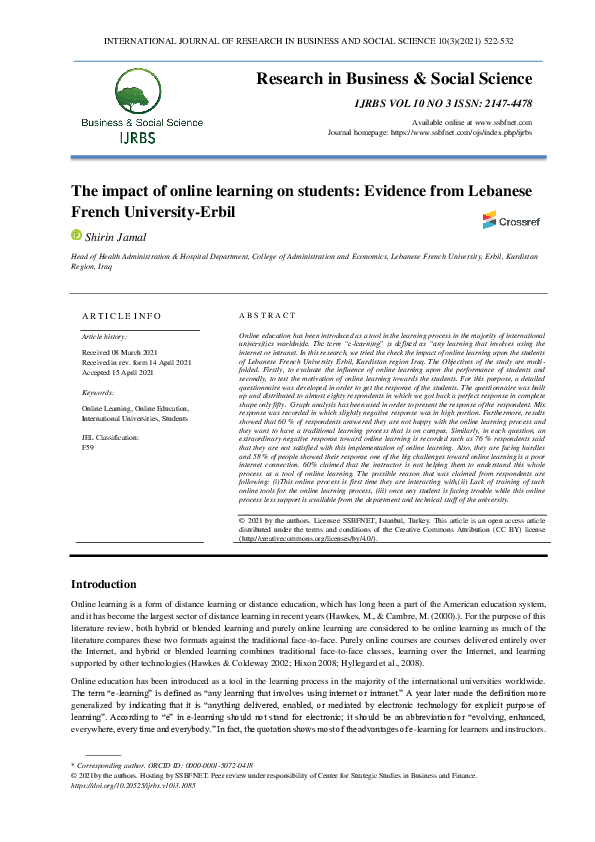 (PDF) The impact of online learning on students