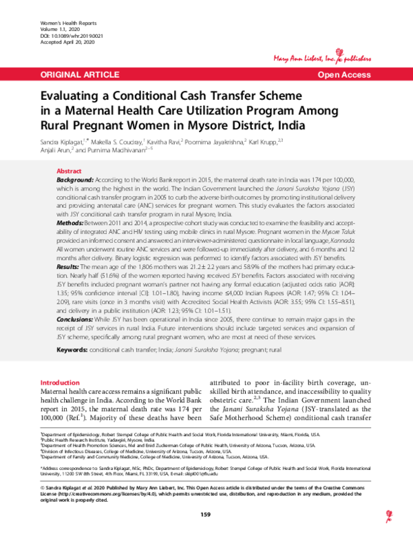 (PDF) Evaluating a Conditional Cash Transfer Scheme in a Maternal ...
