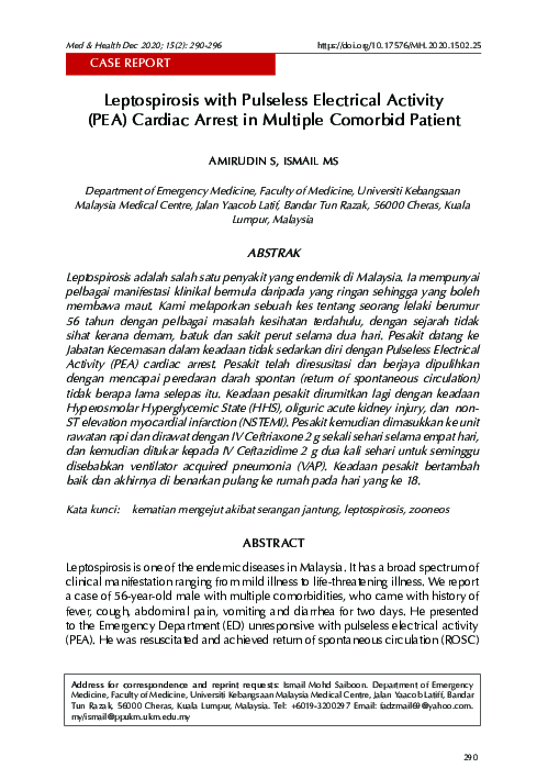 (PDF) Leptospirosis with Pulseless Electrical Activity (PEA) Cardiac ...