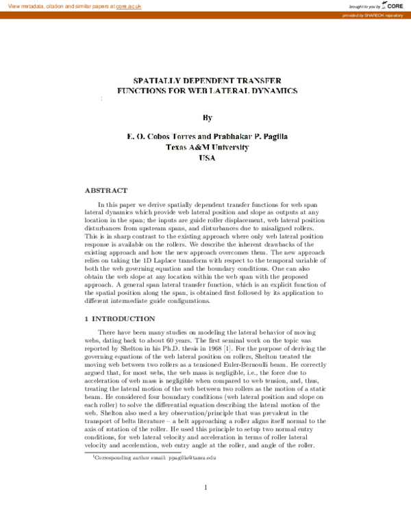 (PDF) Spatially dependent transfer functions for web lateral dynamics