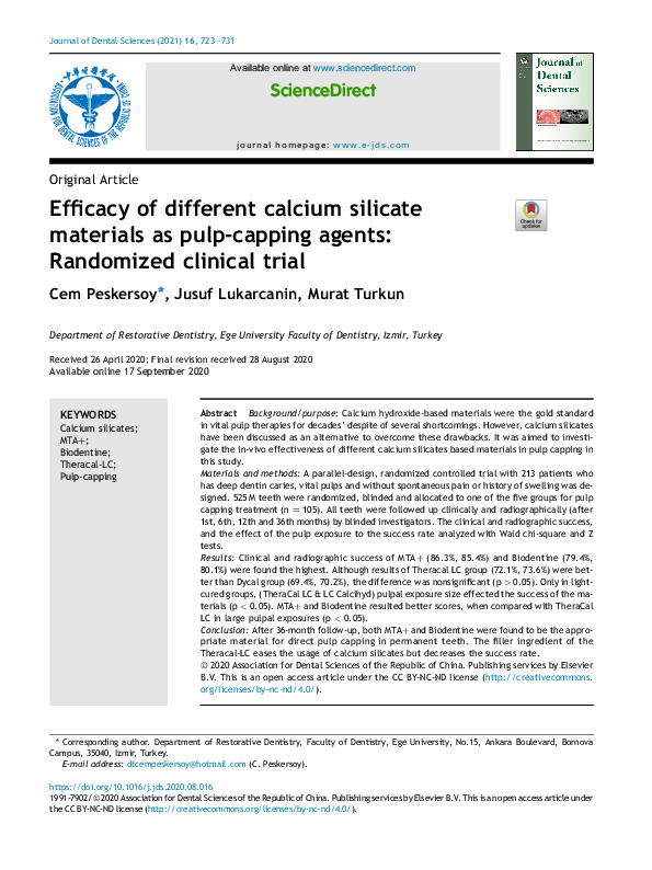 (PDF) Efficacy of different calcium silicate materials as pulp-capping ...