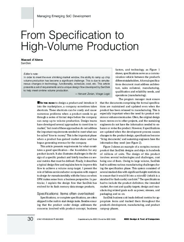 (PDF) From Specification to High-Volume Production
