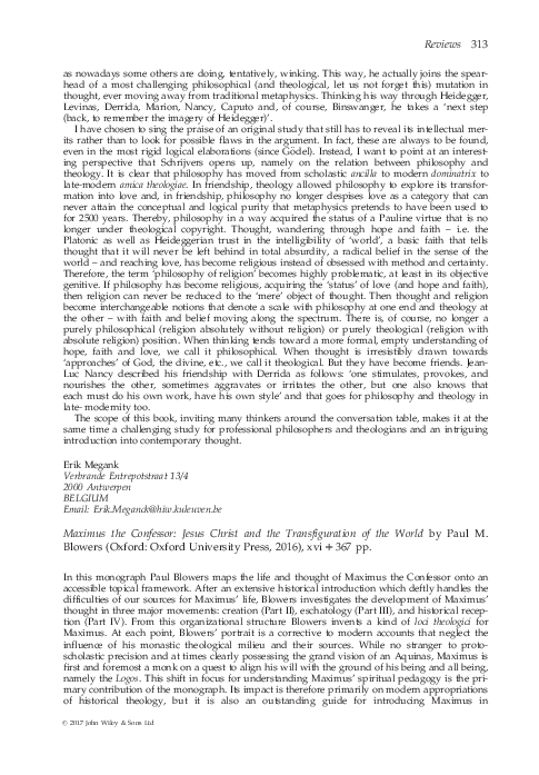 (PDF) P. Blowers, Maximus the Confessor: Jesus Christ and the ...
