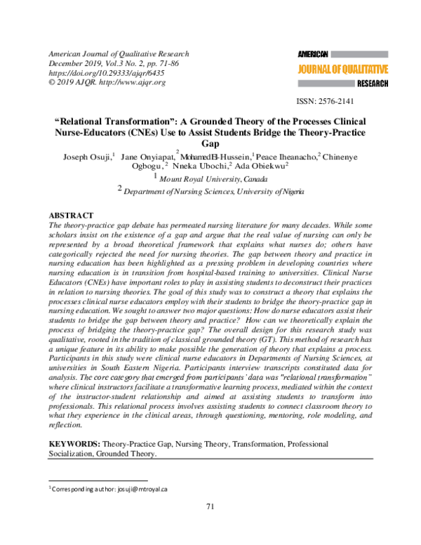 (PDF) “Relational Transformation”: A Grounded Theory of the Processes Clinical Nurse-Educators ...