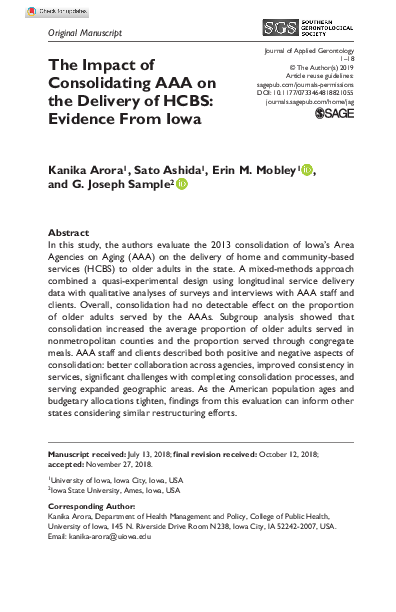 (PDF) The Impact of Consolidating AAA on the Delivery of HCBS: Evidence ...