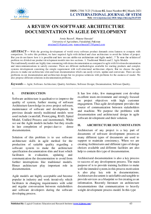 Pdf A Review On Software Architecture Documentation In Agile Development